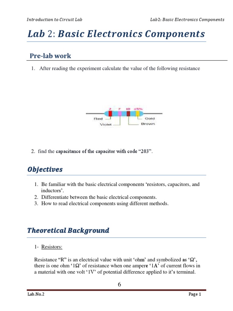 Pre-Lab Work: 1. After Reading The Experiment Calculate The Value of The Following Resistance ...
