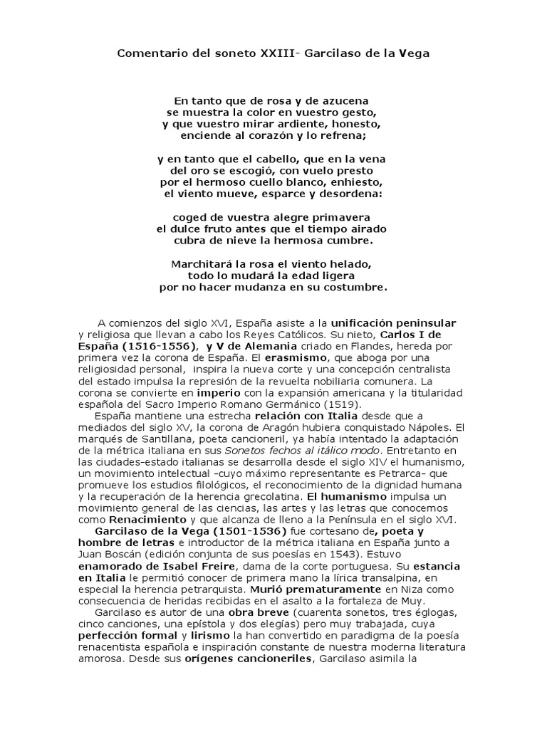 Comentario Del Soneto XXIII-Garcilaso | PDF | Sonetos | Forma poética