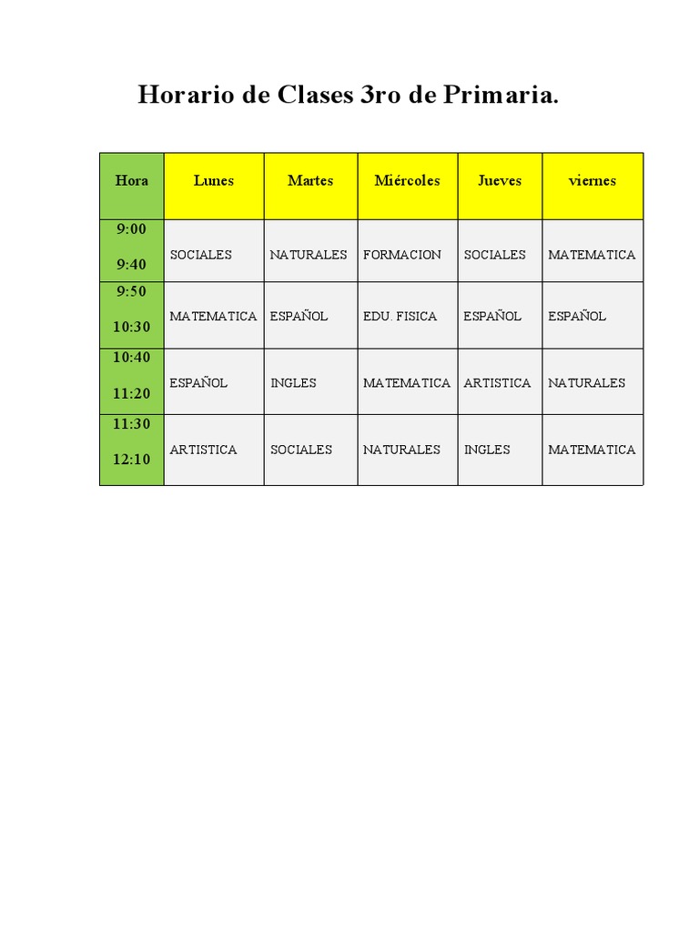 Horario de Clases 3ro de Primaria | PDF
