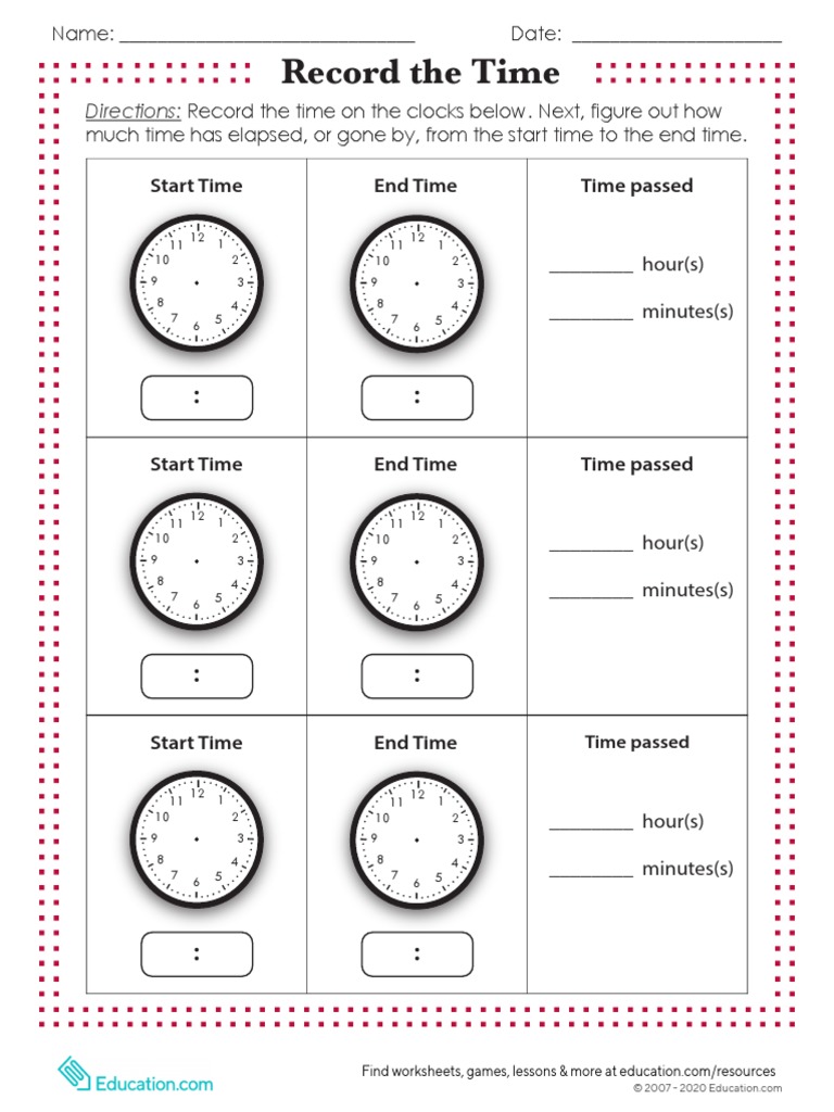 Record The Time: Start Time End Time Time Passed | PDF