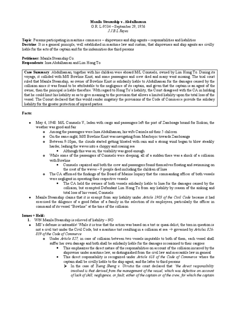 Manila Steamship v. Abdulhaman | PDF | Admiralty Law | Sea Captain