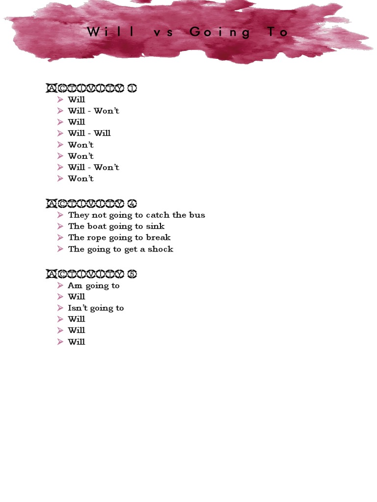 Differences between Will and Going To | PDF
