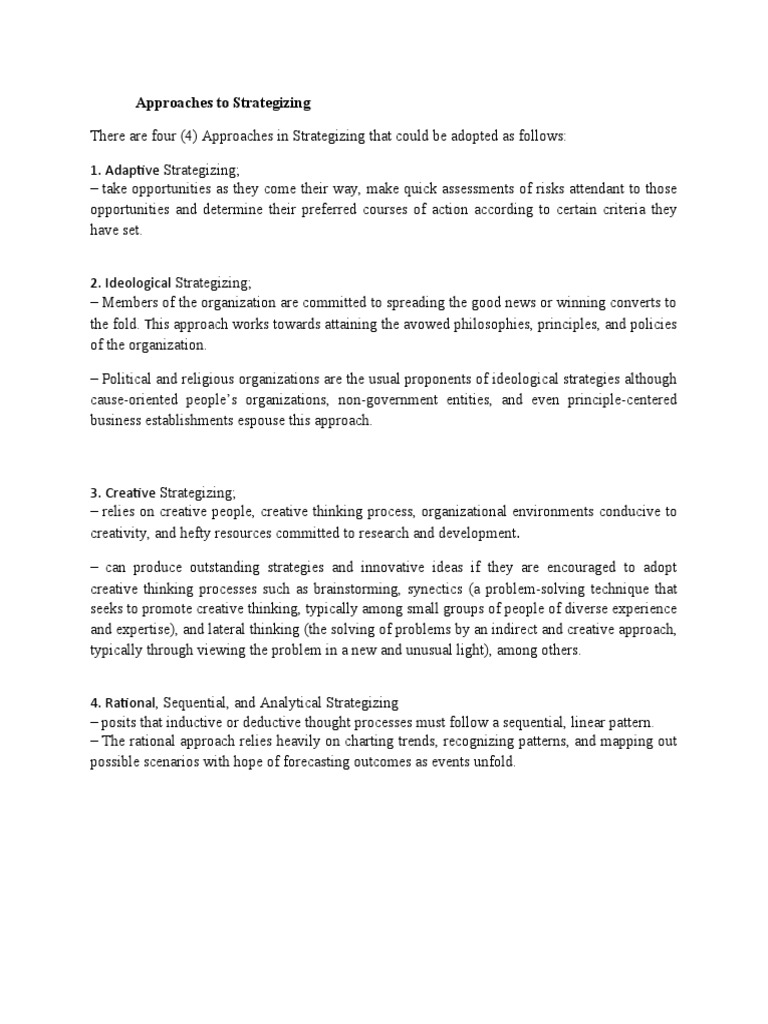 Approaches To Strategizing | PDF