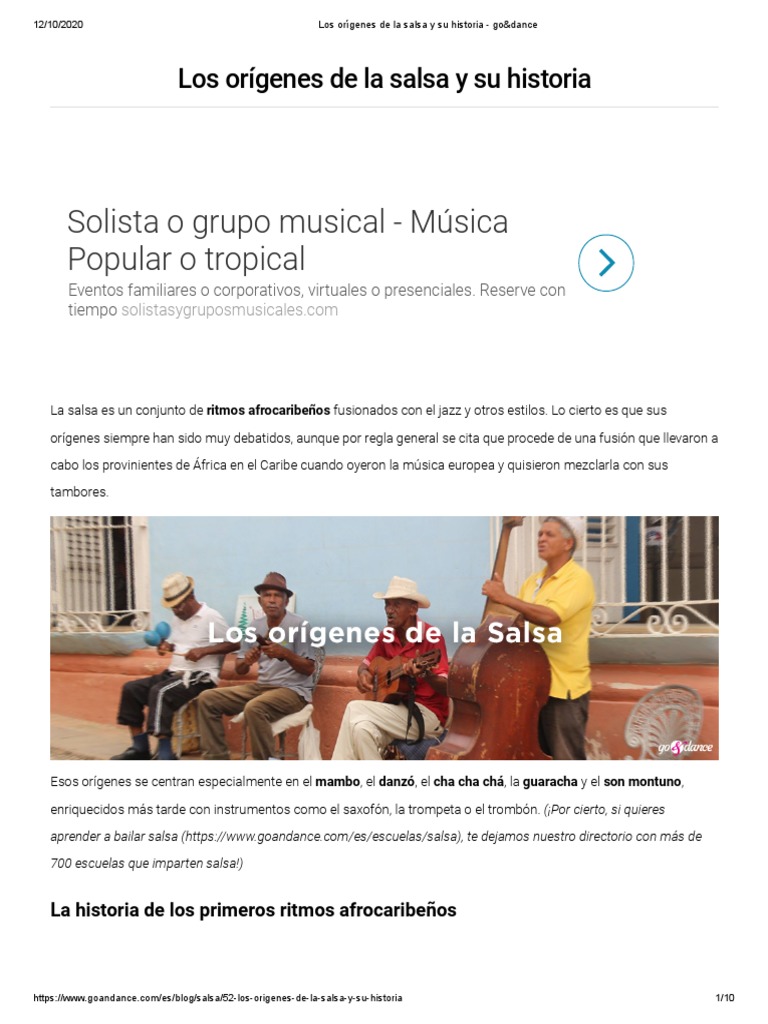 Los Orígenes de La Salsa y Su Historia - Go&dance | PDF | Estilos de ...