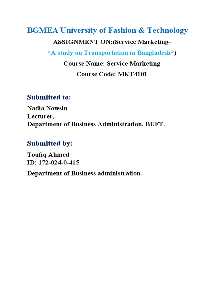 BGMEA University of Fashion & Technology: Submitted To | PDF | Bus ...