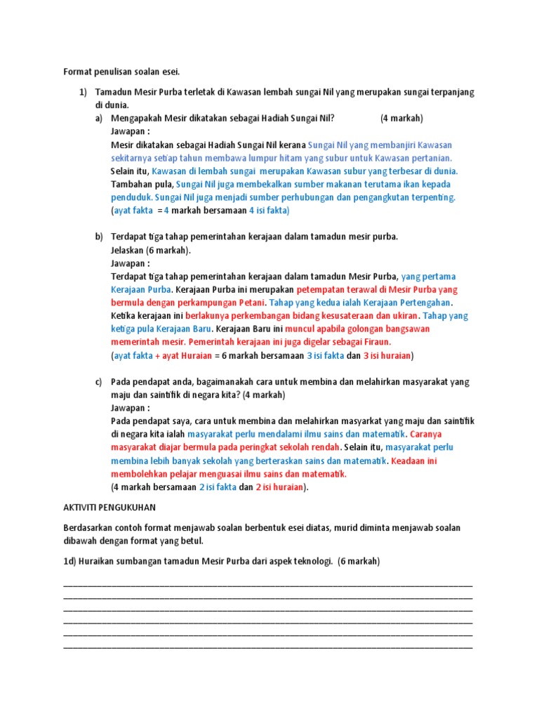 Latihan Sejarah (Format Penulisan Soalan Esei) | PDF