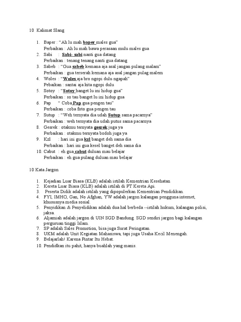 Contoh Jargon Dan Slang | PDF