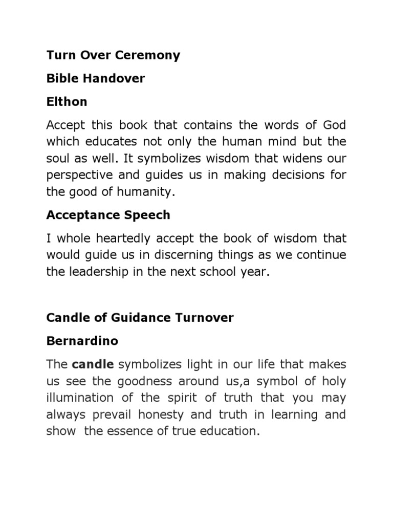 Turnover Ceremony Acceptance Speeches | PDF | Self-Improvement | Wellness