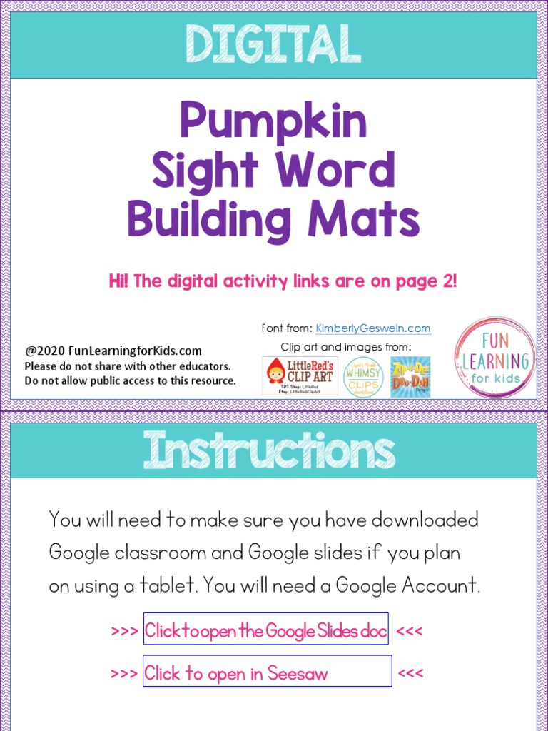 Pumpkin Sight Word Building Mats | PDF | Multimedia | World Wide Web