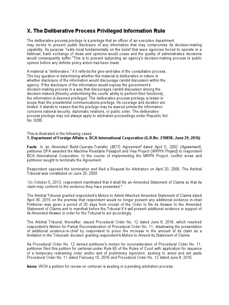 Deliberative Process Privileged Rule Explained | PDF | Certiorari ...
