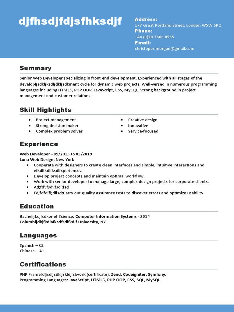 Senior Web Developer Profile Summary | PDF | Computers