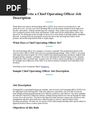 Chief Operating Officer Job Description Chief Operating Officer Resume