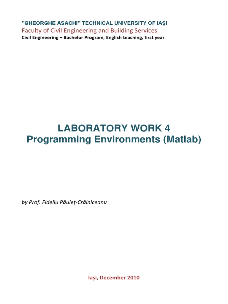 Laboratory Work 4 Programming Environments (Matlab) : Faculty of Civil ...