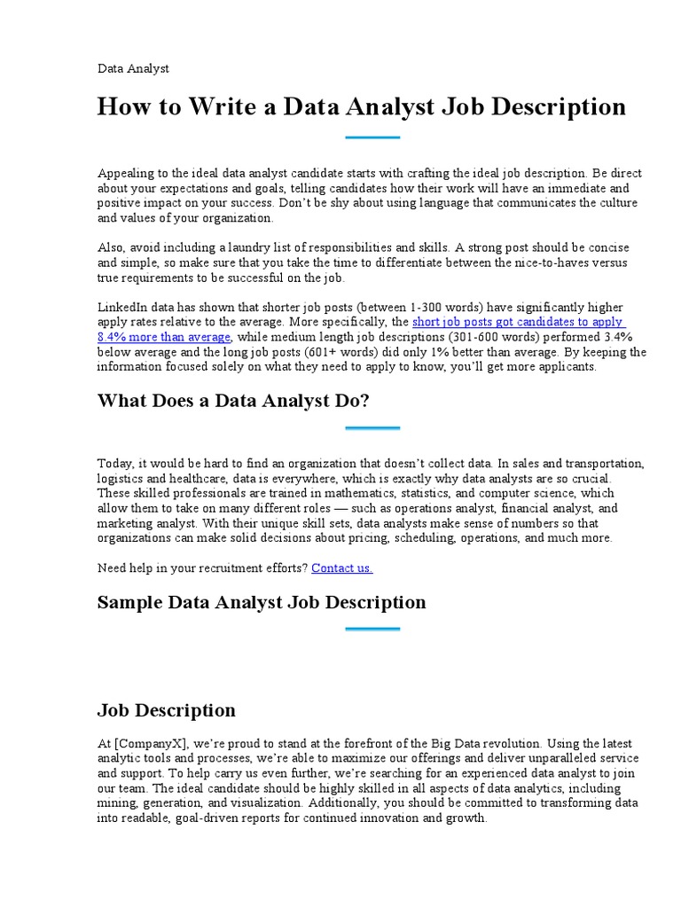 How To Write A Data Analyst Job Description | PDF | Data Analysis ...