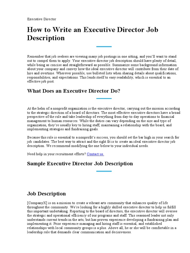 How To Write An Executive Director Job Description | PDF | Fundraising ...