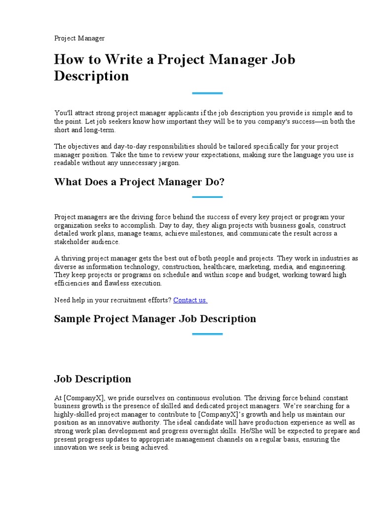 How To Write A Project Manager Job Description | PDF | Project ...