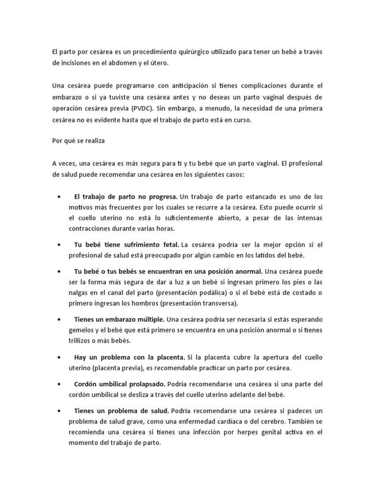 Indicaciones y ventajas de la cesárea | PDF | Seccion de cesárea | Parto