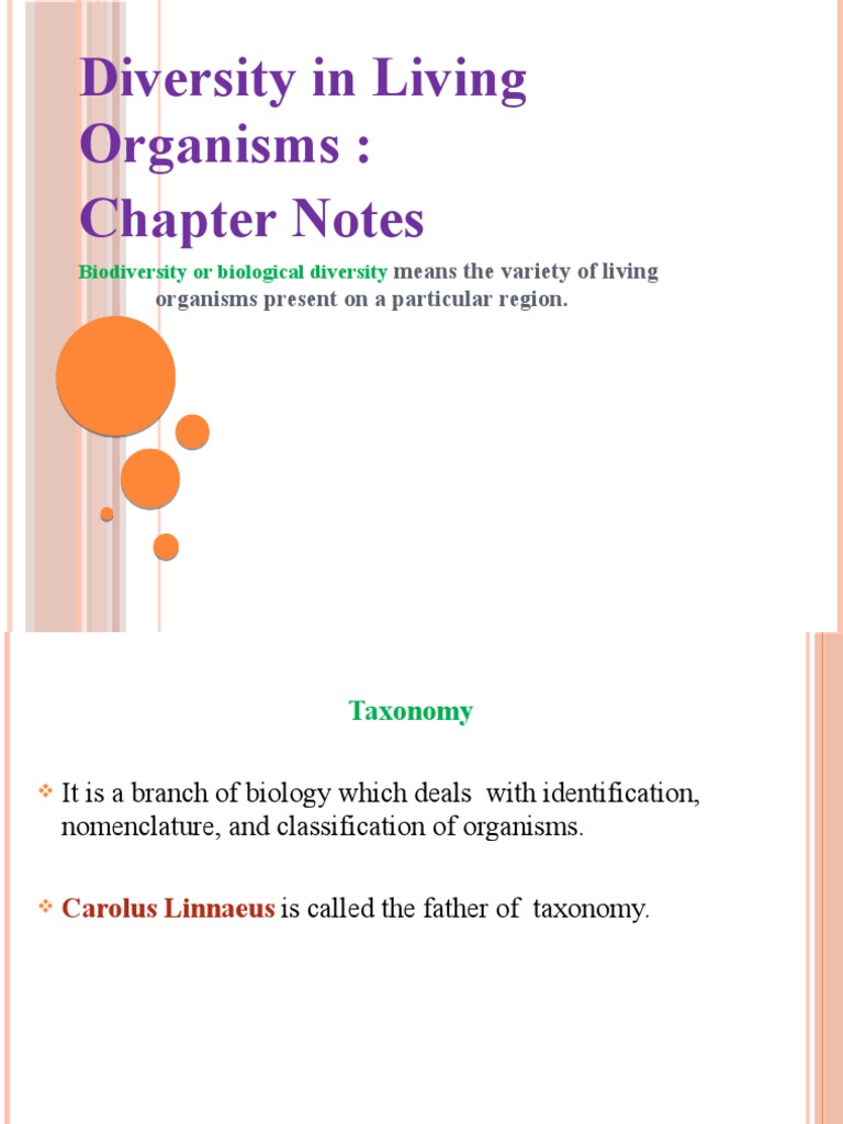 Diversity in Living Organisms | PDF | Taxonomy (Biology) | Organisms