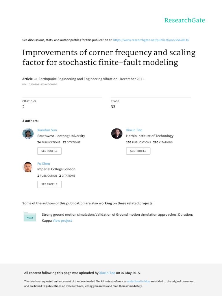 Improvements of Corner Frequency and Scaling Factor For Stochastic Finite-Fault Modeling | PDF ...