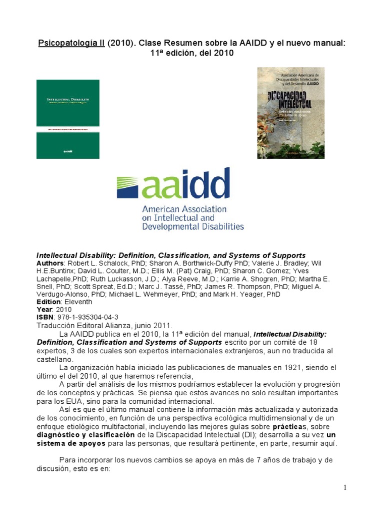 AAIDD 2010 La 11 Edicion Manual | PDF | Discapacidad intelectual ...