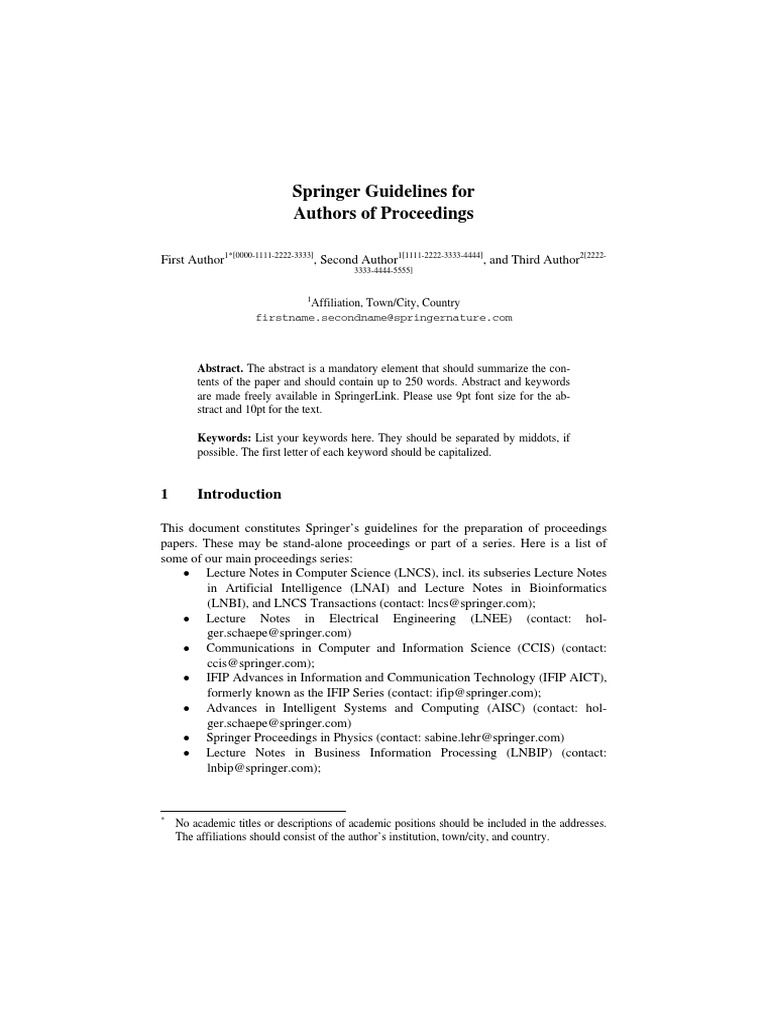 Springer Guidelines For Authors of Proceedings | PDF | Digital Object ...
