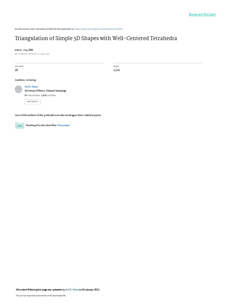 Triangulation of Simple 3D Shapes With Well-Centered Tetrahedra | PDF | Tetrahedron | Vertex ...