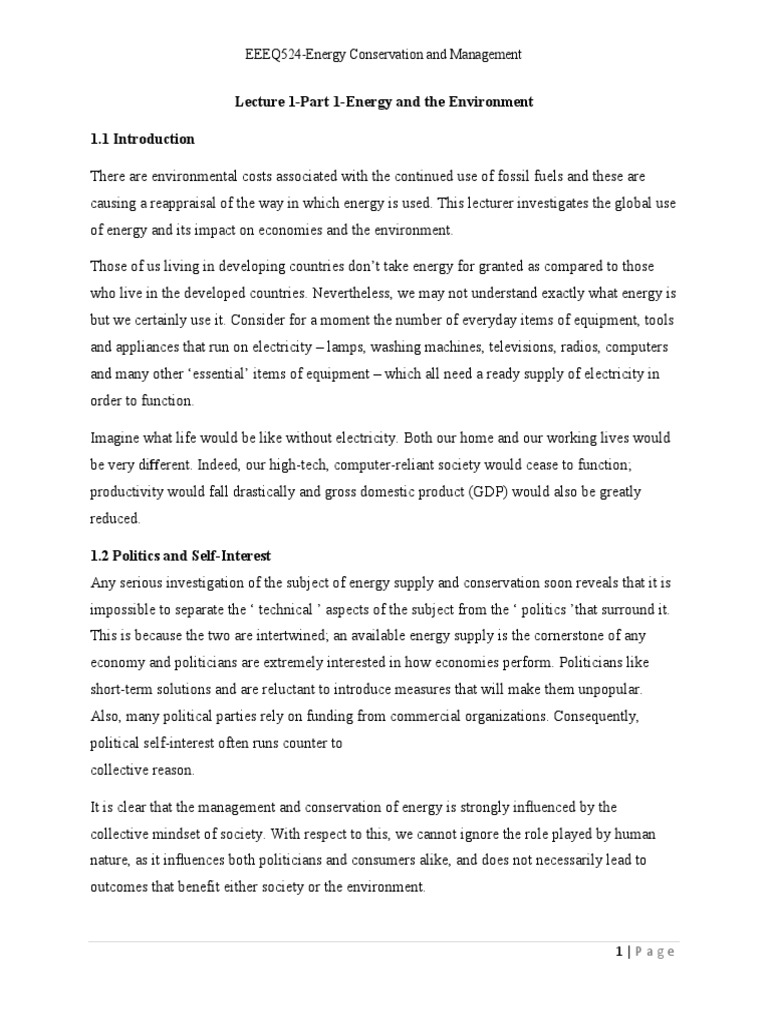 Lecture 1-Part 1-Energy and The Environment | PDF | Heat | Potential Energy