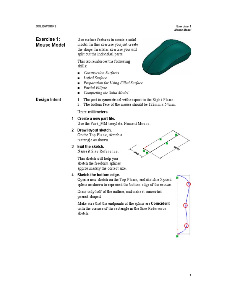 Exercise 1: Mouse Model: Design Intent | PDF | Tangent | Spline ...