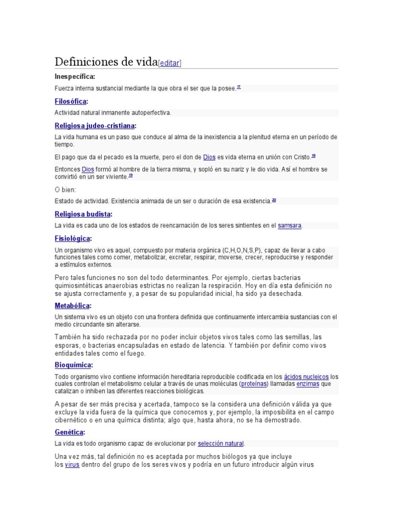 Definicion de La Vida | Descargar gratis PDF | Vida | Organismos