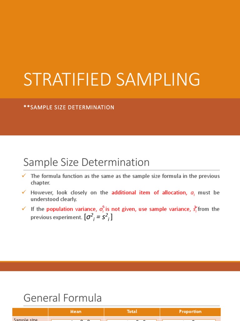 Stratified Sampling: Sample Size Determination | PDF | Sample Size Determination | Statistical ...