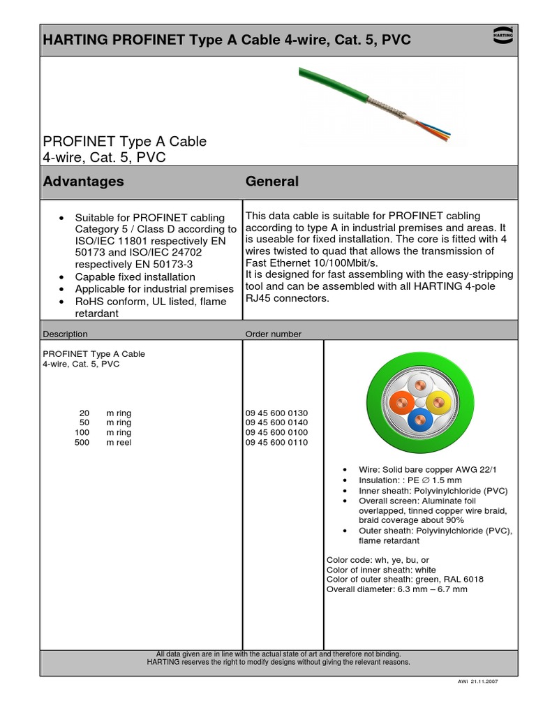 Industrial PROFINET Type A Cable | PDF | Equipment | Electrical Components