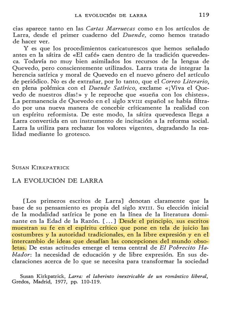 Kirkpatrick - La Evolución de Larra | PDF | Era de iluminacion | Sátira