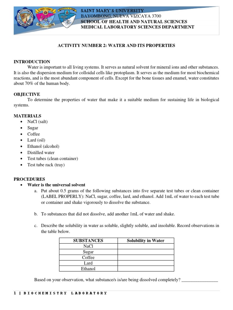 Water and Its Properties | PDF | Solubility | Ethanol