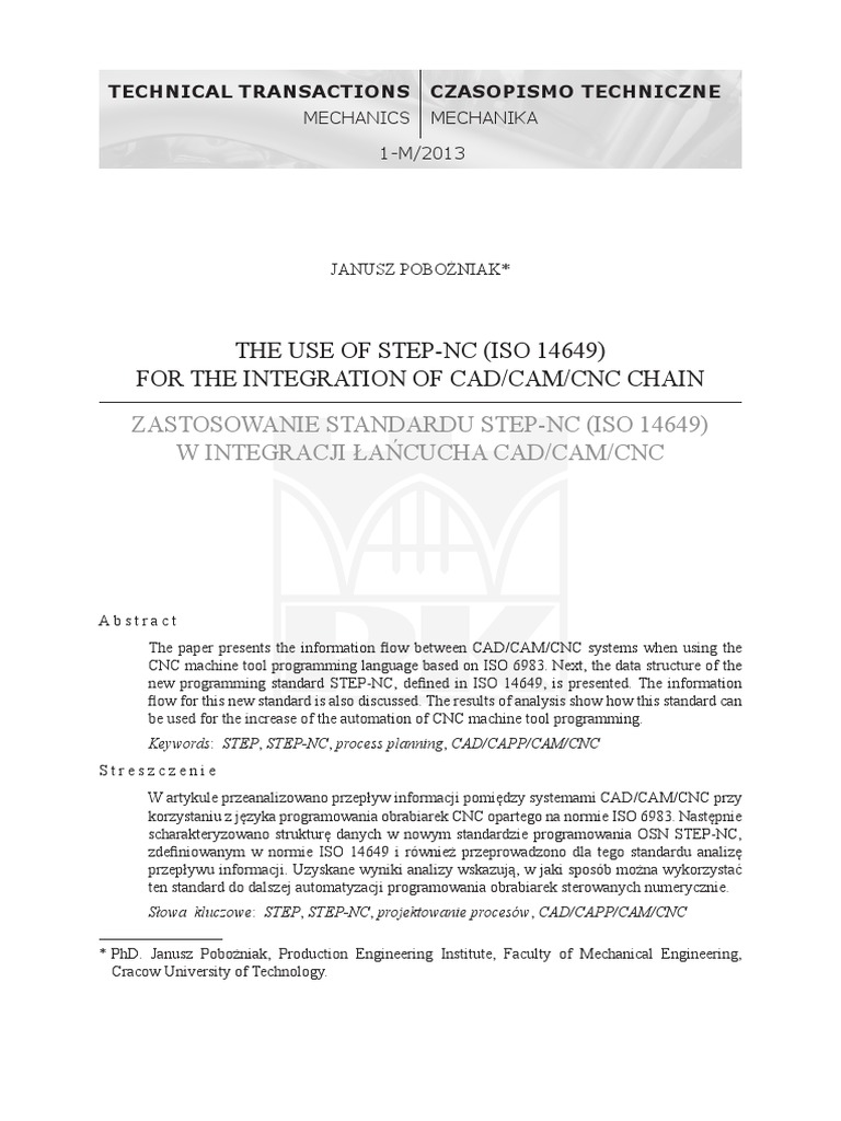 Integrating CAD/CAM/CNC: An Analysis of Using STEP-NC (ISO 14649) to ...