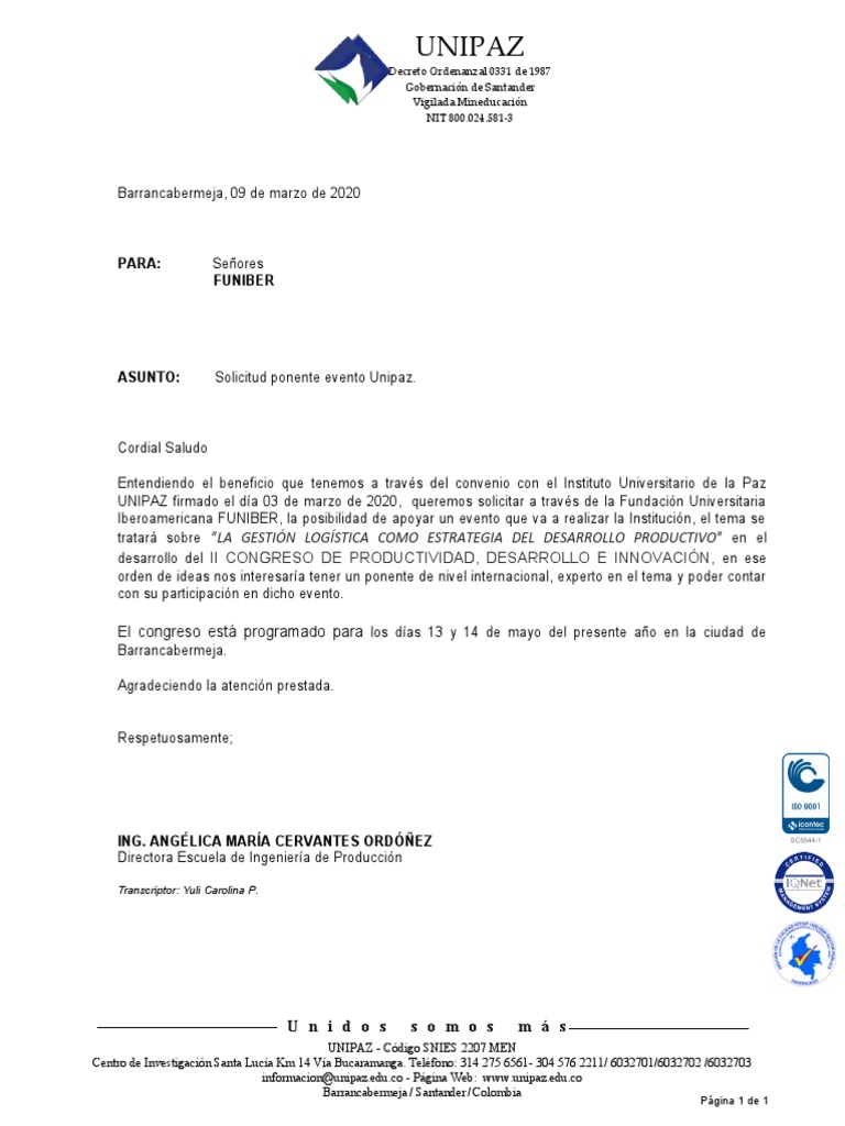 Solicitud Ponente Evento Unipaz | PDF