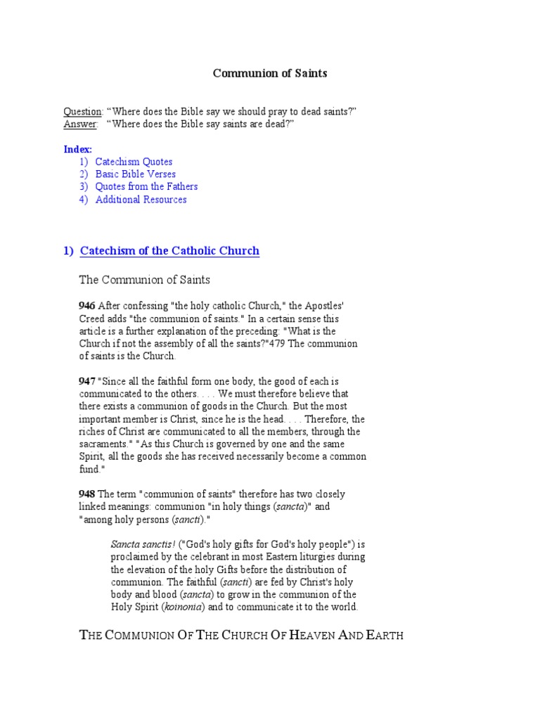 Communion of Saints: 1) Catechism of The Catholic Church | PDF