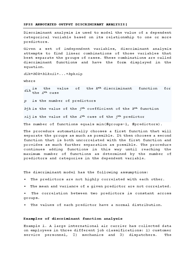 SPSS ANNOTATED OUTPUT Discriminant Analysis 1 | PDF | Correlation And Dependence | Statistical ...