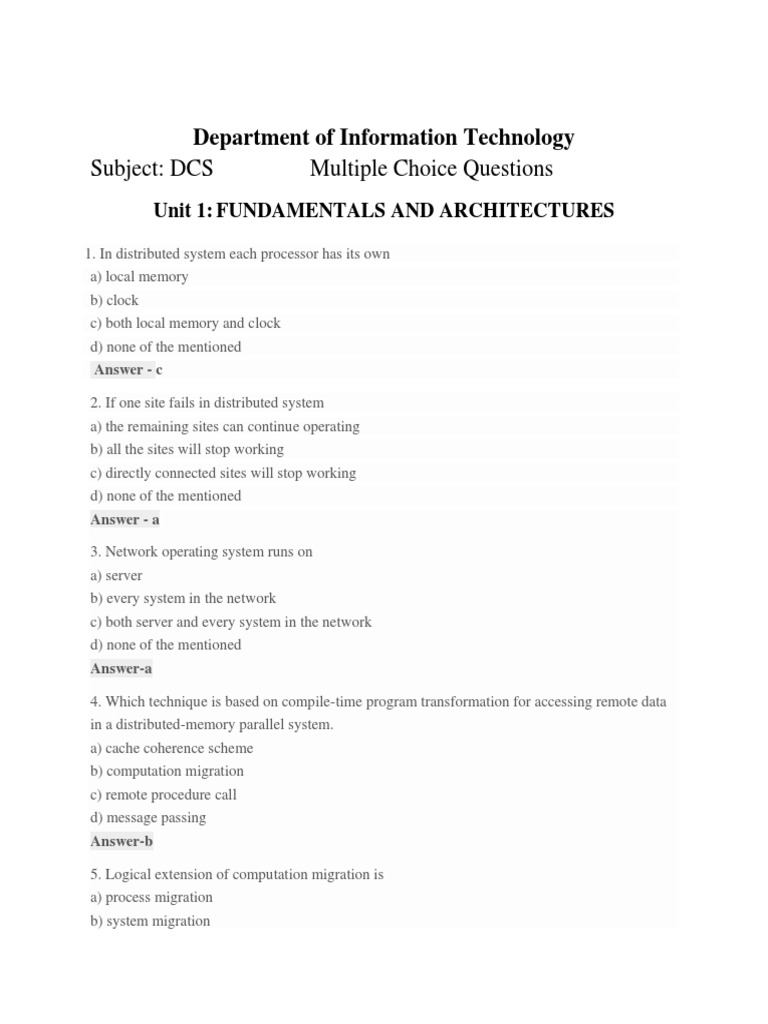 DCS MCQs Unit 1to4 Sir | PDF | Domain Name System | Replication (Computing)