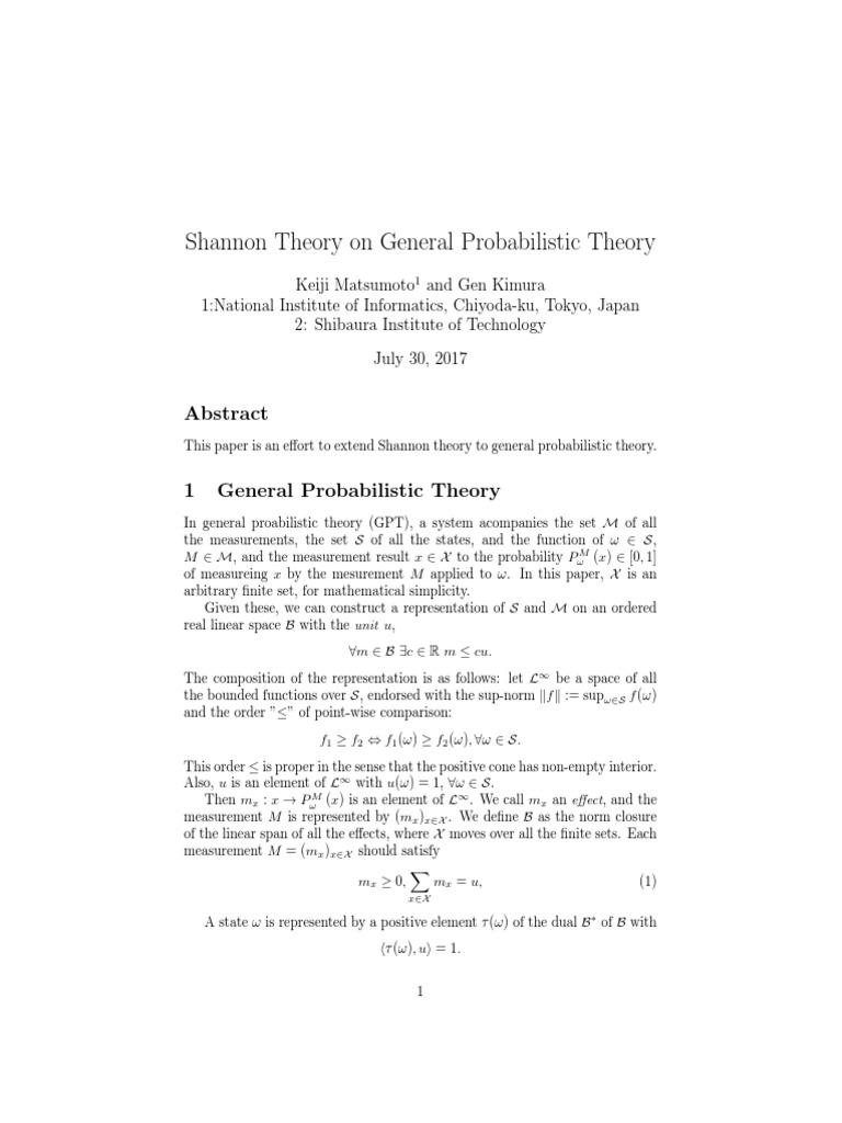 Shannon Theory On General Probabilistic Theory | PDF | Quantum Mechanics | Information