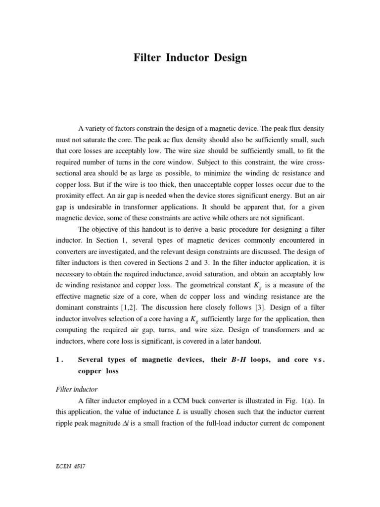 Filter Inductor Design Principles | PDF | Inductor | Inductance
