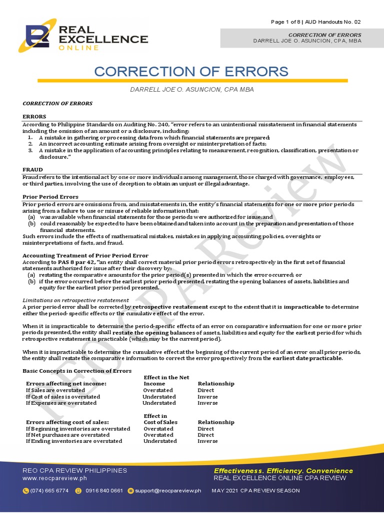 Correction of Errors PDF | PDF | Balance Sheet | Expense