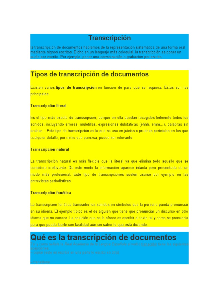 Tipos y métodos de transcripción de documentos | PDF | Los símbolos ...