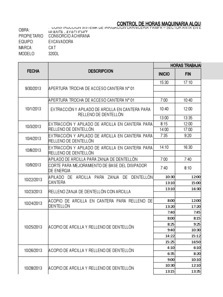 Control Horas Maquinaria Retroexcavadora | PDF | Naturaleza | Science