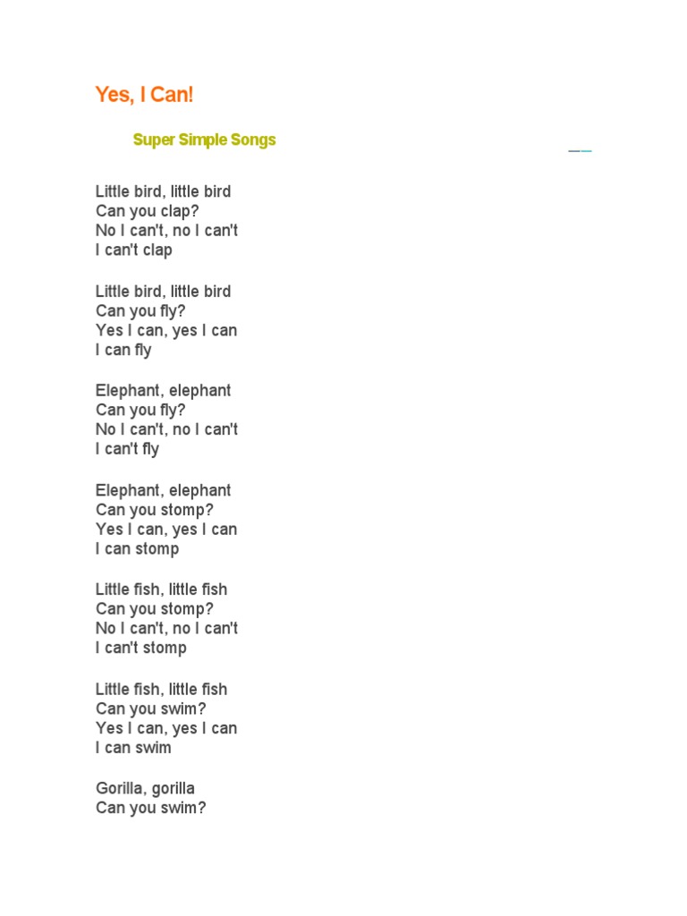 Yes, I Can!: Super Simple Songs | PDF