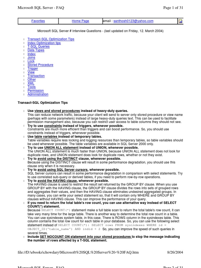 SQL Server 2000 Faqs | PDF
