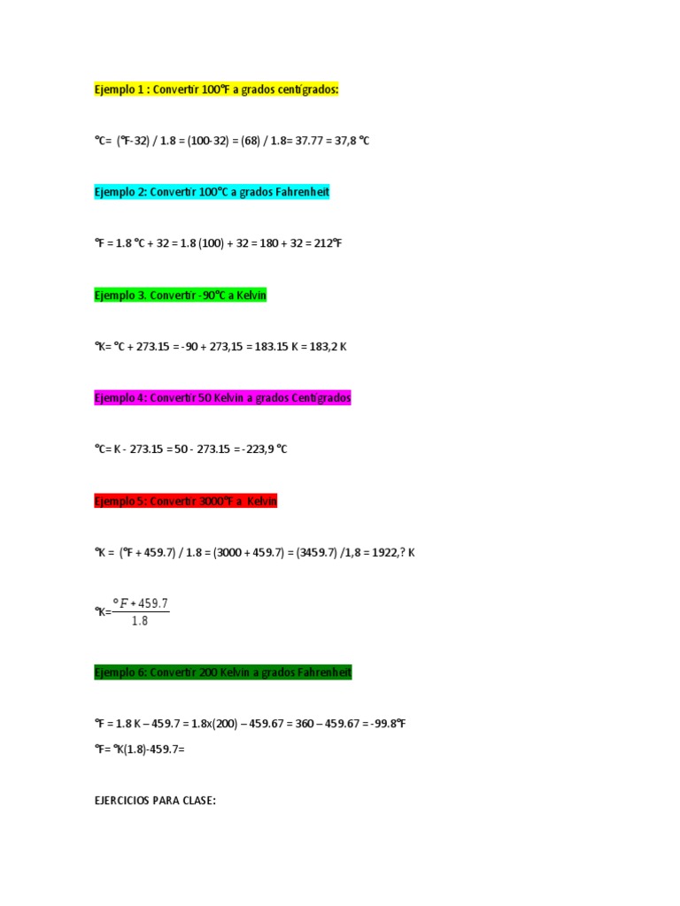 Temperatura Ejercicios | PDF | Celsius | Fahrenheit
