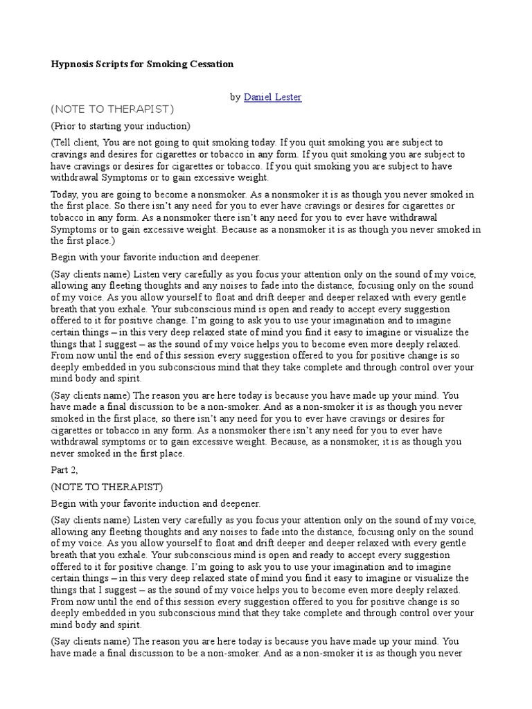 Hypnosis Scripts Examples | PDF | Smoking | Tobacco Smoking