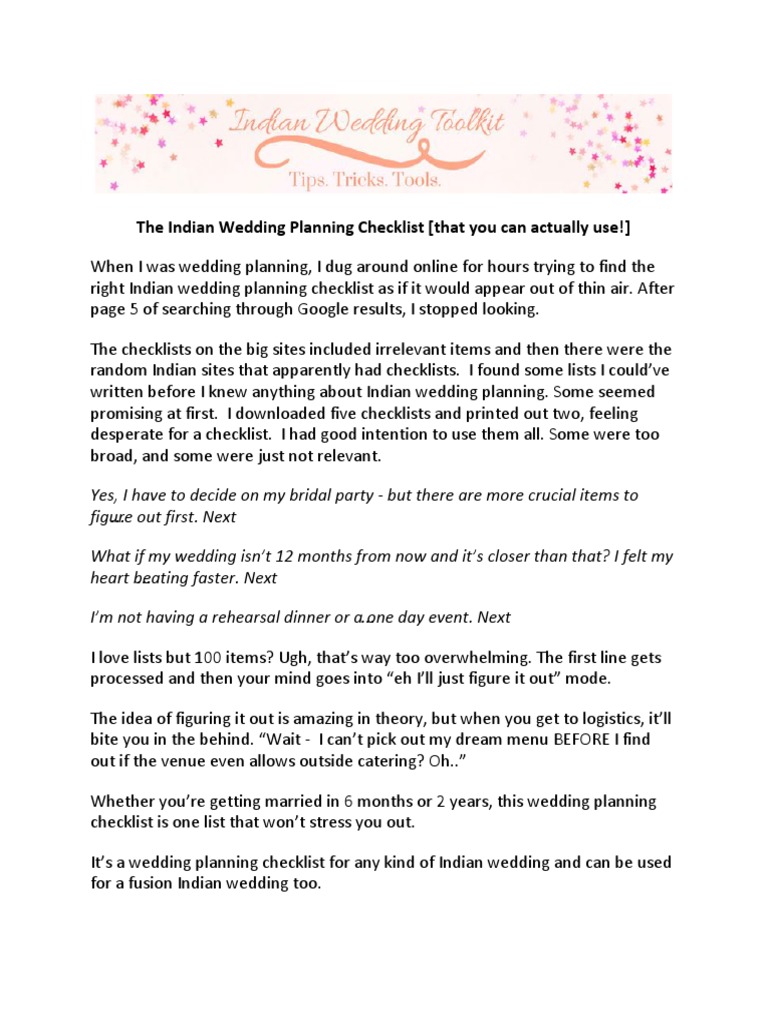 Essential Indian Wedding Planning Checklist | PDF