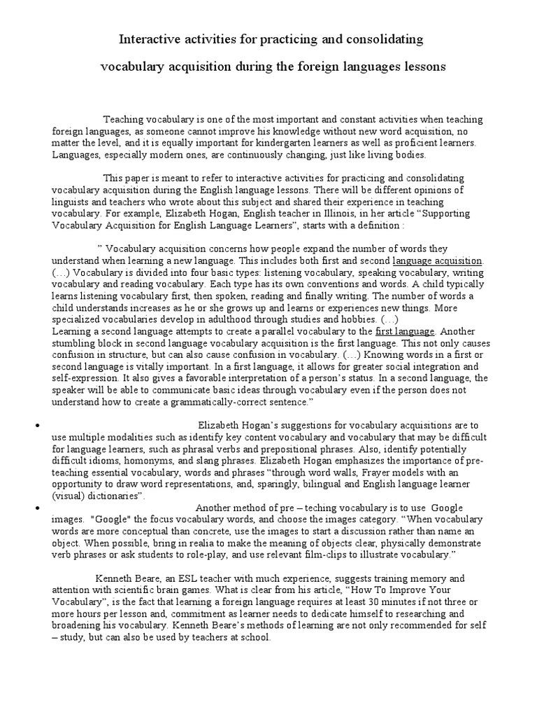 Interactive Activities For Practicing and Consolidating Vocabulary ...