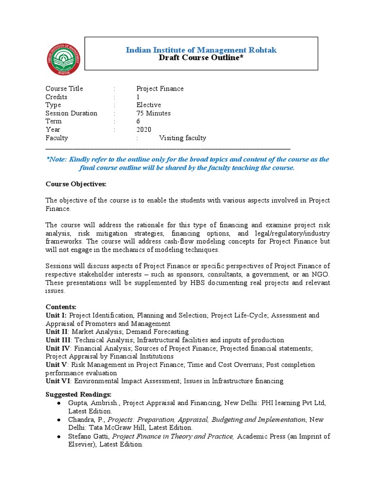 Indian Institute of Management Rohtak: Draft Course Outline | PDF ...